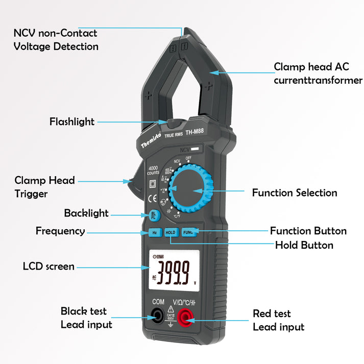 Themisto TH-M88 True RMS Digital Clamp Meter (600A,4000 Counts ...